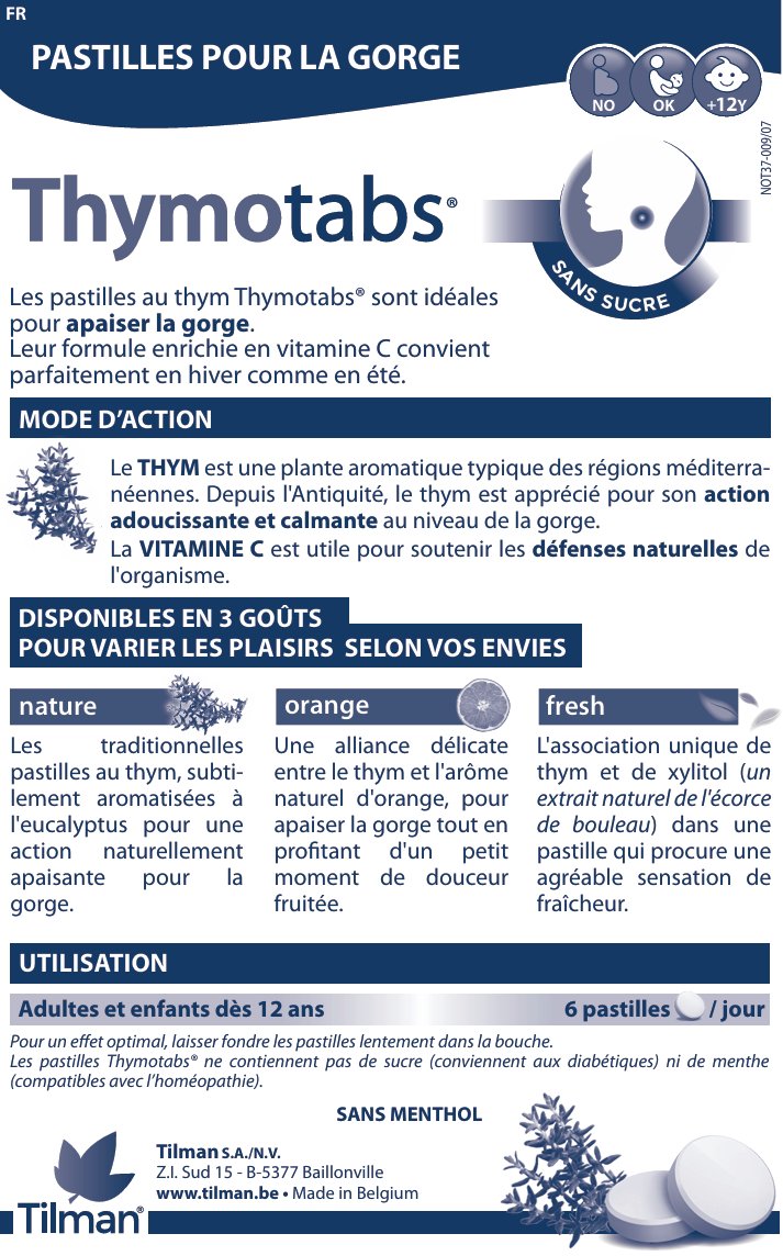 Thymotabs Orange 24 Pastilles à Sucer pour la Gorge Tilman | Pharmaglobe.lu