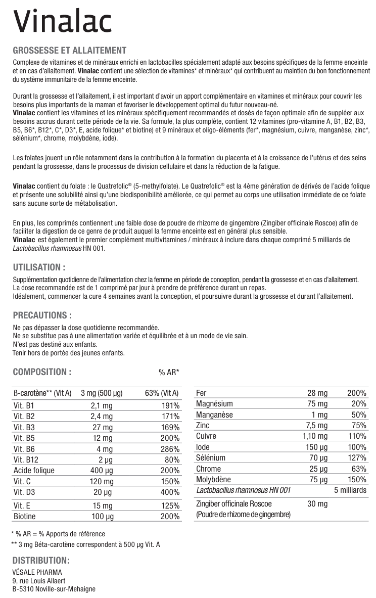 Vinalac 90 Comprimés Grossesse et Allaitement | Pharmaglobe.lu
