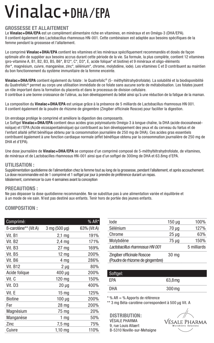 Vinalac + DHA/EPA 60 Comprimés + 60 Softgels | Pharmaglobe.lu