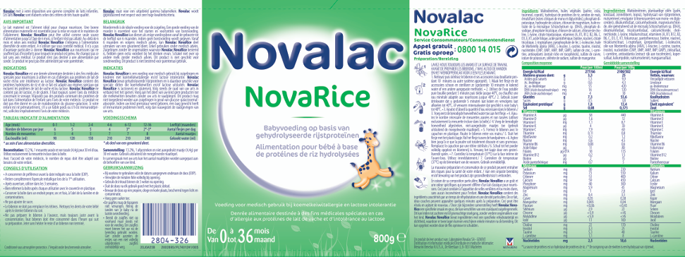 Novalac NovaRice Pot 800g 0 à 36 mois | Pharmaglobe.lu
