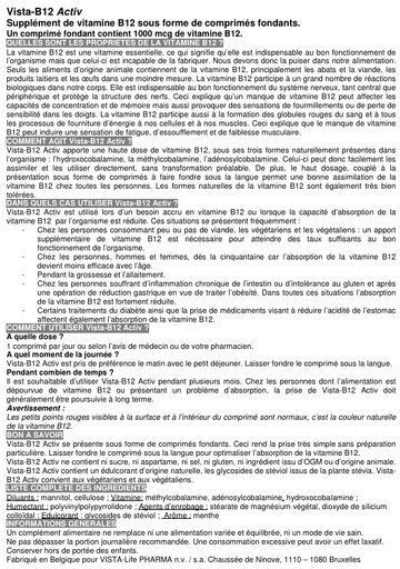 Vista-B12 Activ 60 Comprimés Fondants | Pharmaglobe.lu