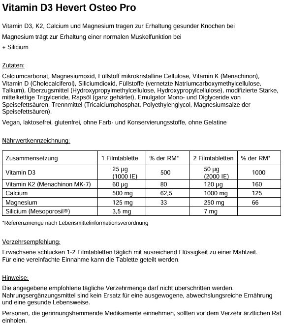 Vitamin D3 Hevert Osteo Pro 60 Comprimés | Pharmaglobe.lu